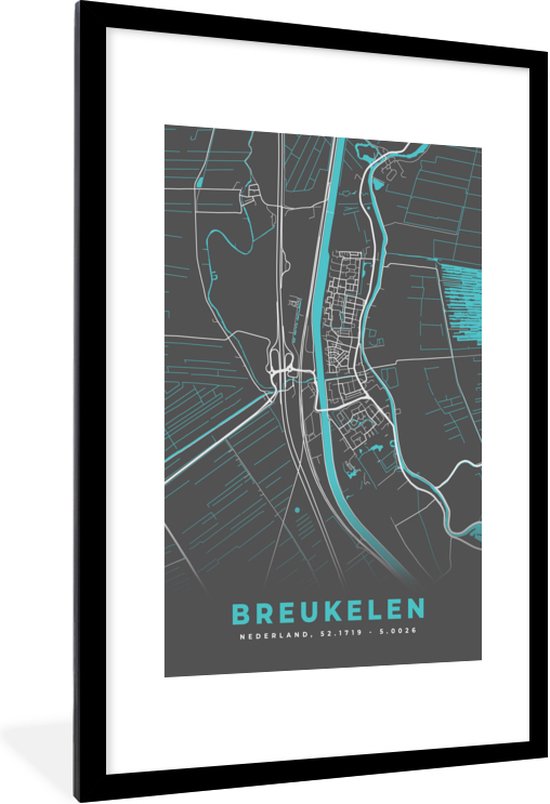 Fotolijst incl. Poster - Breukelen - Blauw - Stadskaart - Plattegrond ...