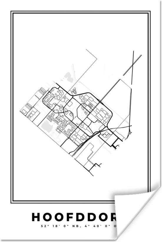 Poster Kaart – Plattegrond – Stadskaart – Hoofddorp – Nederland – Zwart ...