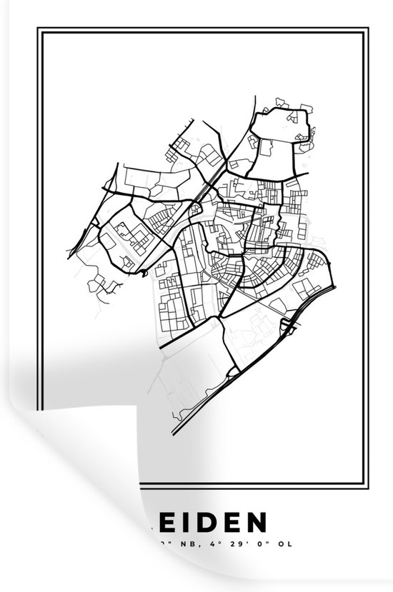 Stickers muraux - Carte - Leiden - Zwart Wit - Plan de la ville - Carte ...