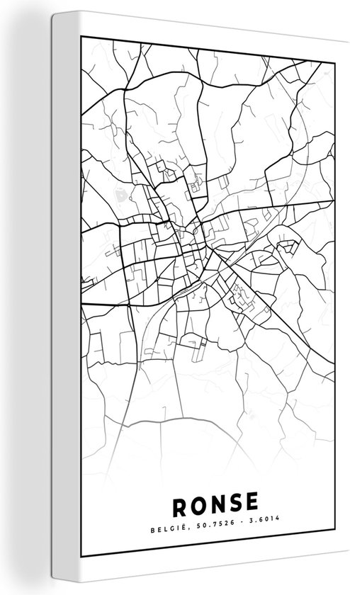 Canvas Schilderij Plattegrond – Ronse – Zwart Wit – Stadskaart - Kaart ...