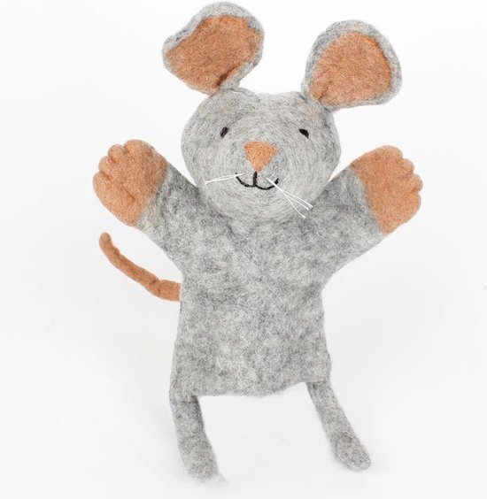 Vilten handpop muis grijs 37cm | bol