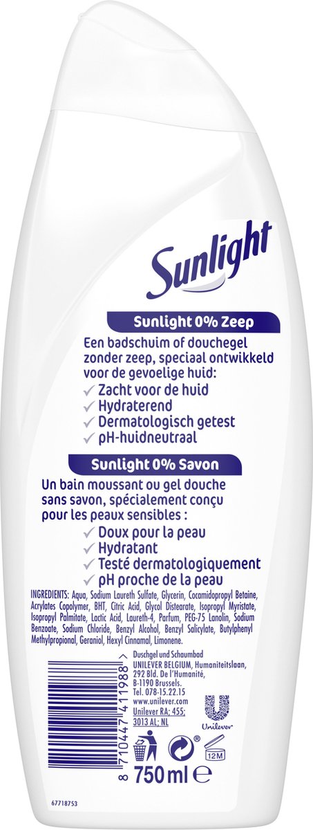Sunlight Zeep Badschuim - pH-Huidneutraal - Voordeelverpakking 12 x 750 ...