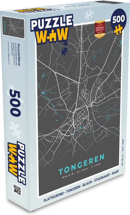 Puzzel Plattegrond – Tongeren – Blauw – Stadskaart - Kaart - Legpuzzel ...
