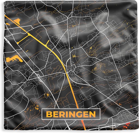 Kussenhoes 45x45 cm - Kaart - Black & gold - Beringen - Plattegrond ...