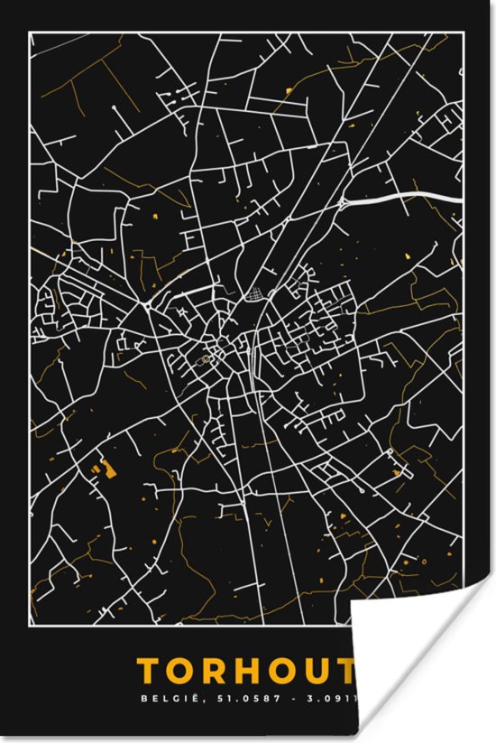 Poster Stadskaart - Plattegrond - Goud - Torhout - Kaart - 20x30 cm | bol
