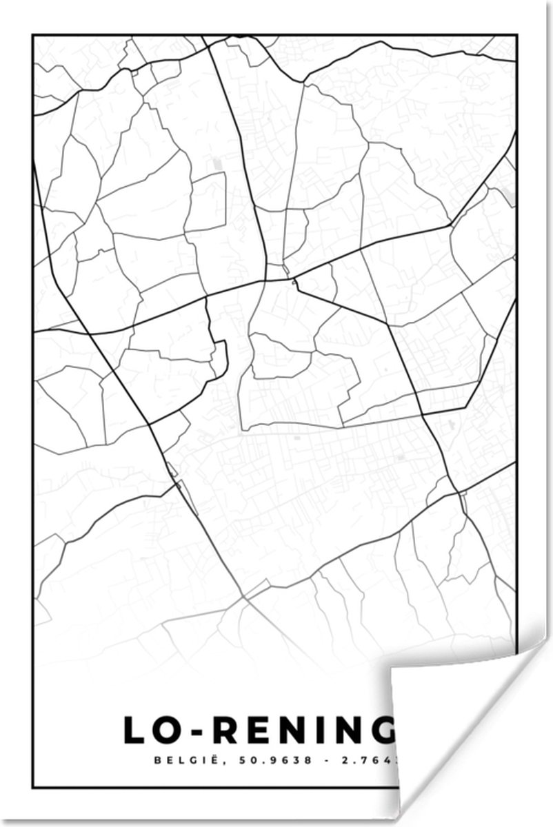 Poster Stadskaart – Plattegrond – België – Zwart Wit – Lo Reninge ...