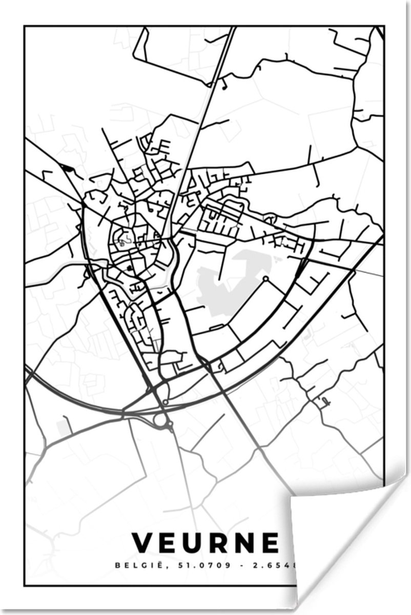 Poster België – Veurne – Stadskaart – Kaart – Zwart Wit – Plattegrond ...