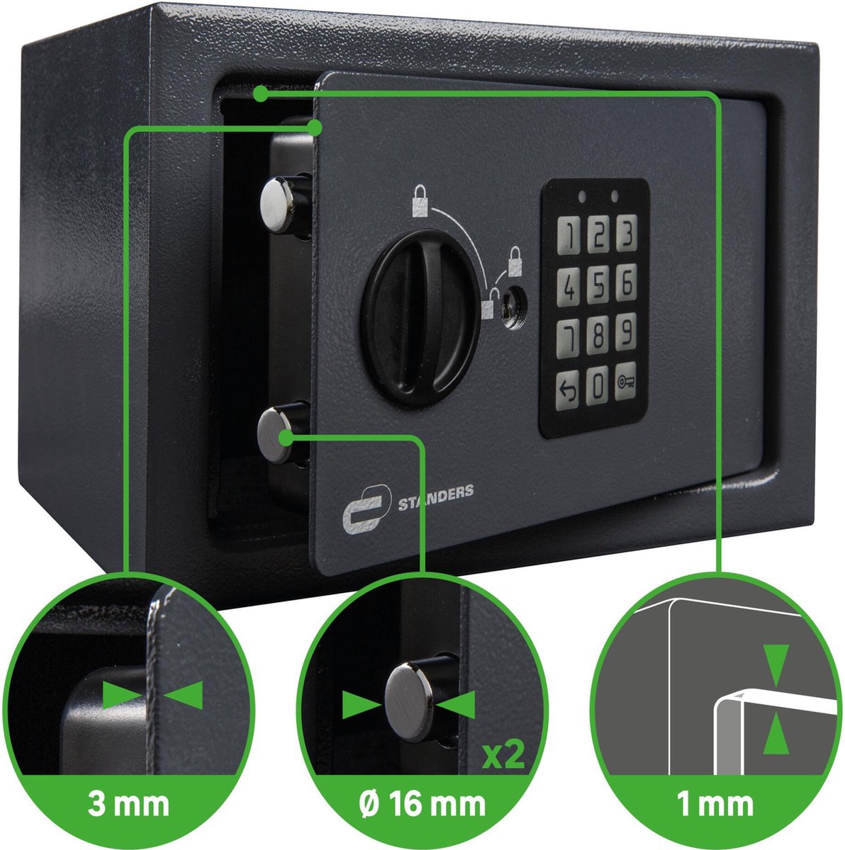 STANDERS - Elektronische kluis - 9L - 18 x 20 x 28 cm - Wandkluis ...