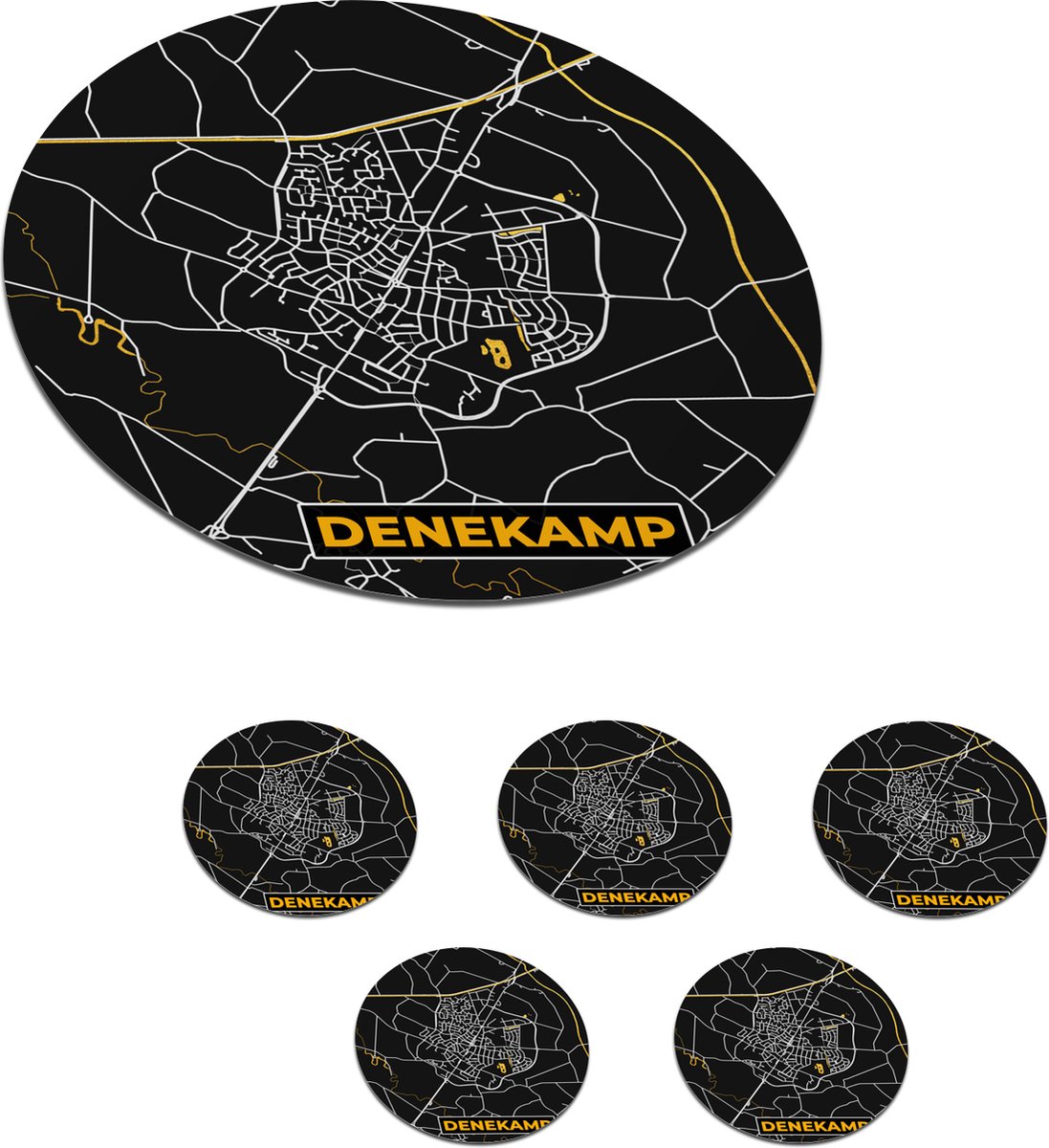 Onderzetters voor glazen - Rond - Plattegrond - Denekamp - Goud - Kaart ...
