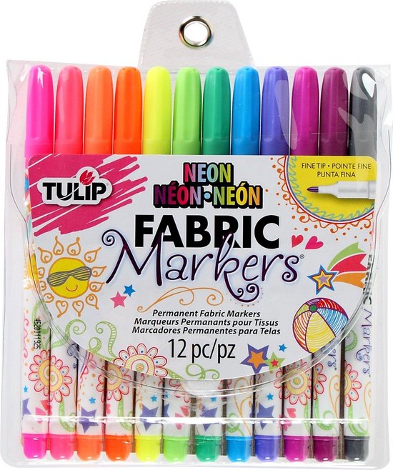 Tulip Permanent fabric markers Fine-writers Neon 12pcs | bol