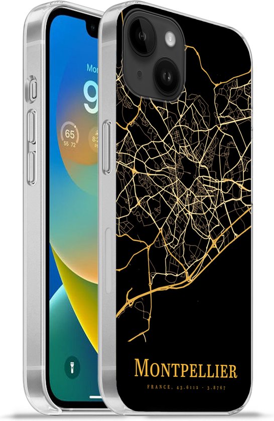 Telefoonhoesje Geschikt voorApple Iphone 14 Plus hoesje - Montpellier - Kaart - Goud -... | bol