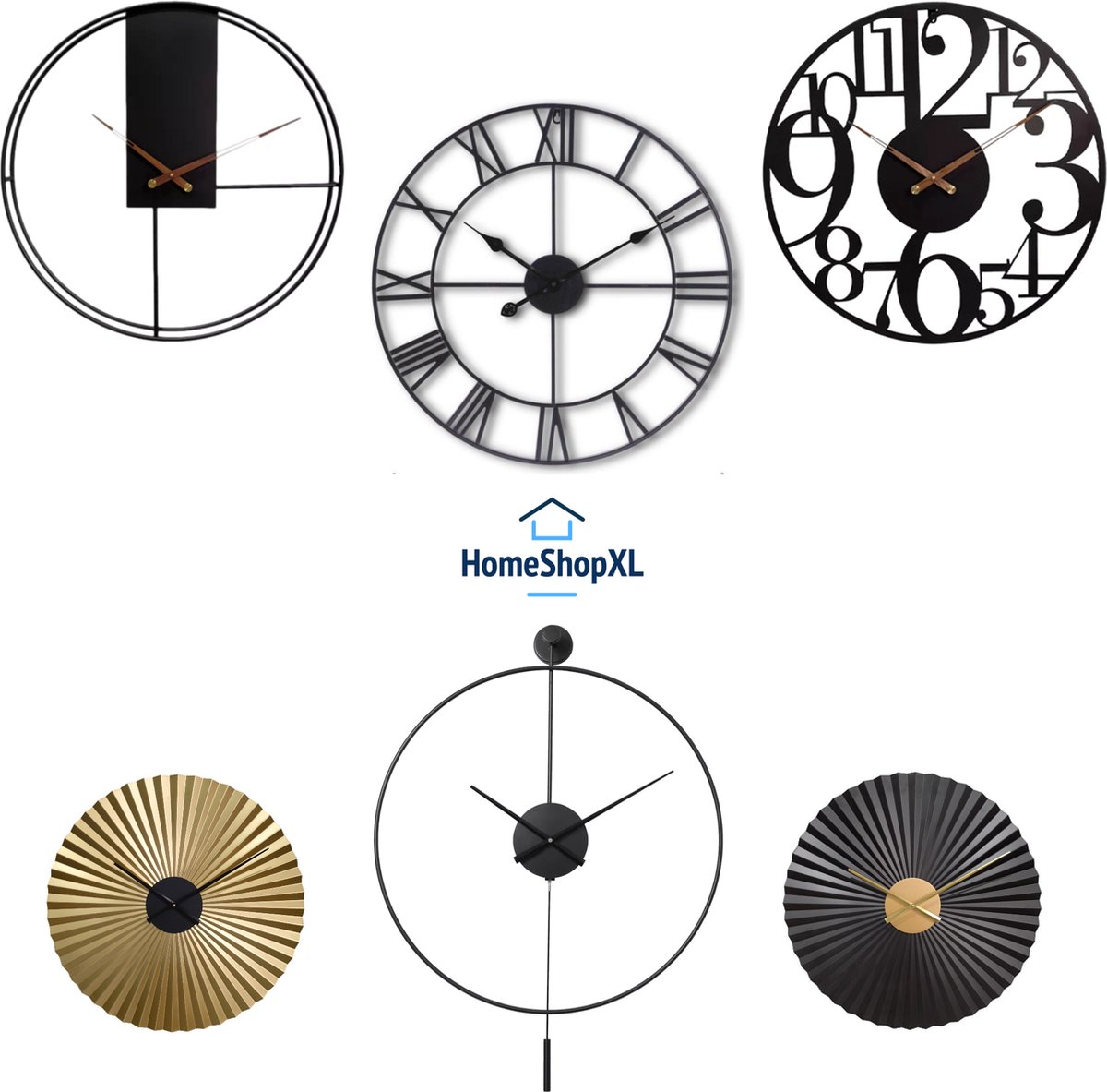 HSXL - Grote wandklok Zwart 60cm met Romeinse cijfers - Moderne zwarte ...