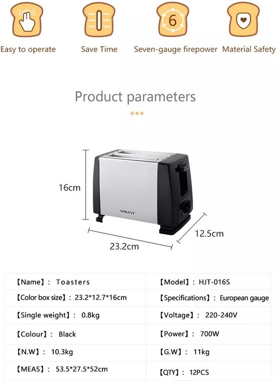 Broodrooster - Sokany Broodrooster - 2 Sleuven - Voor 2 boterhammen ...