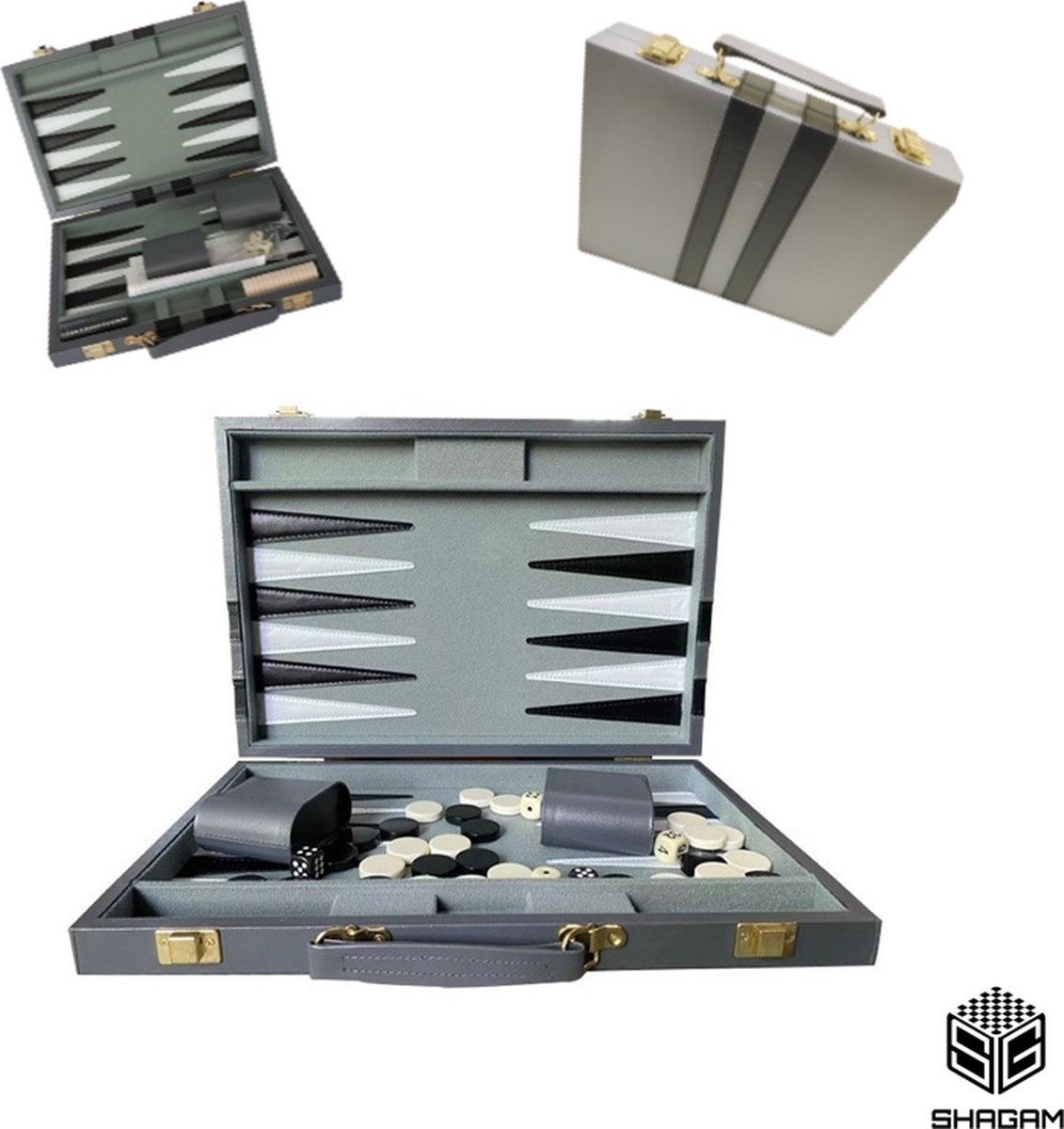 Backgammon Koffer - Backgammon Set - Leer - Reiseditie - Grijs | Games | bol.com