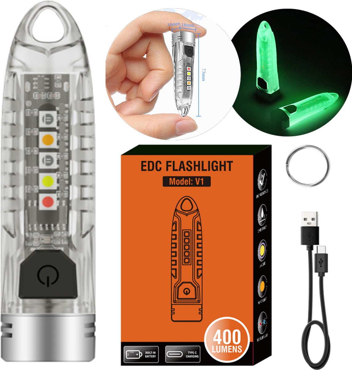 Mini Zaklamp 400 lumen Draagbare Zaklamp Type-C Oplaadbare LED ...