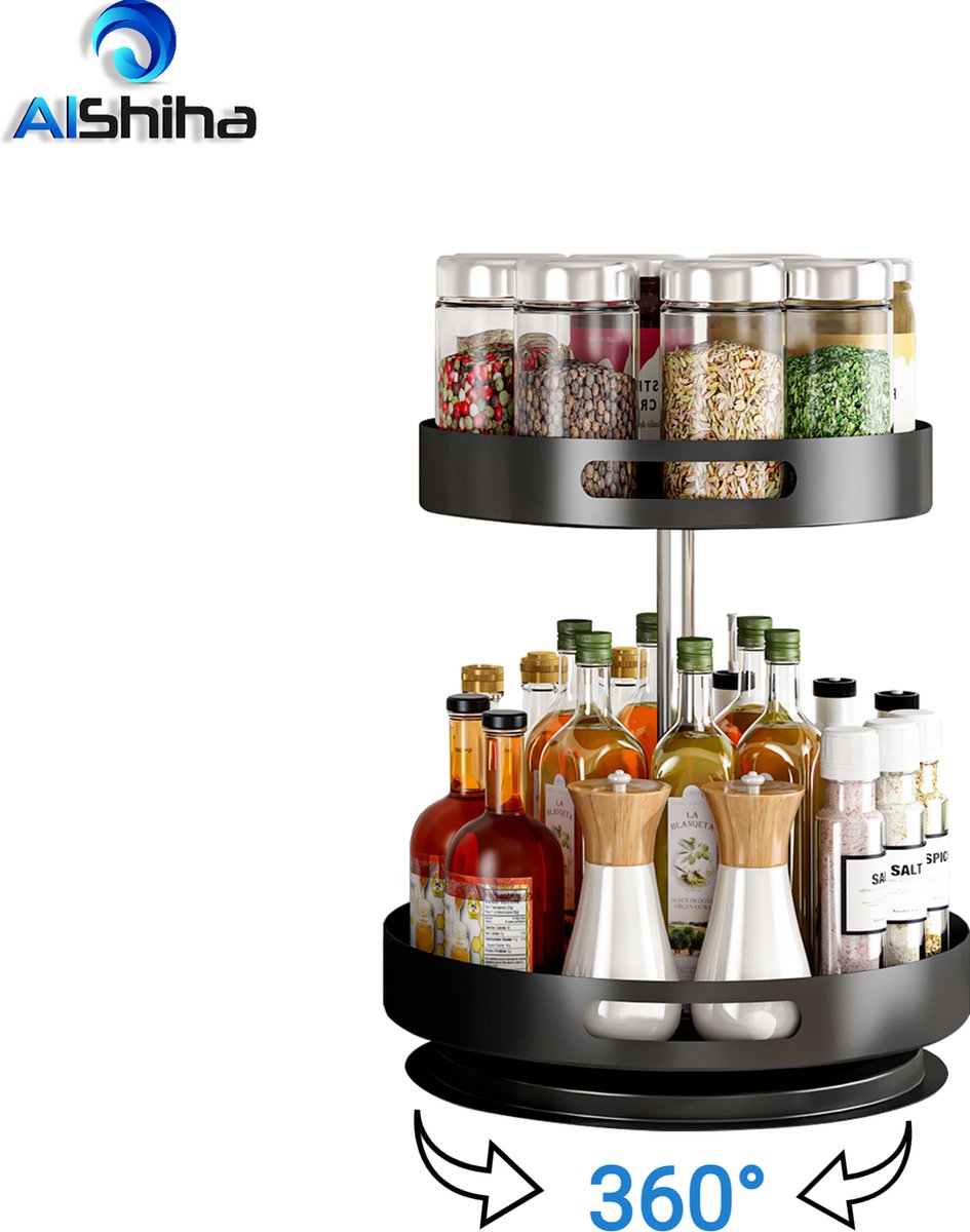 AlShiha® Organizer- Draaiplateau - 2 laags(Zwart) - Keuken organizers - Aanrecht... | bol.com