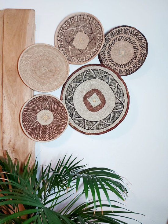 Set van 5 Geweven Muur Mand | Afrikaanse Muur Decoratie | Natuurlijke ...
