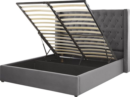 Beliani LUBBON - Bed with Storage - Grijs - Fluweel | bol.com