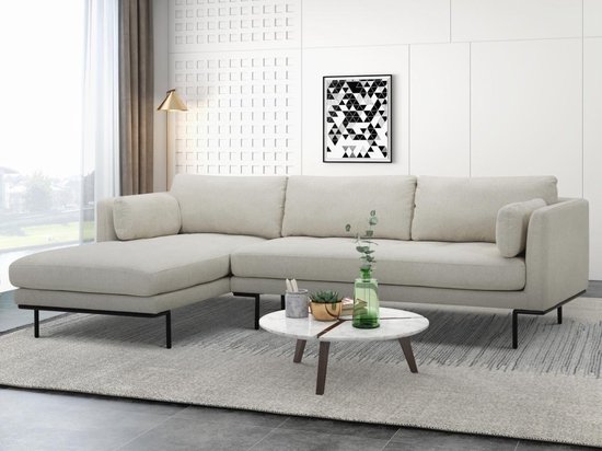 Maison Céphy Hoekbank met hoek links van beige stof en metalen poten ...