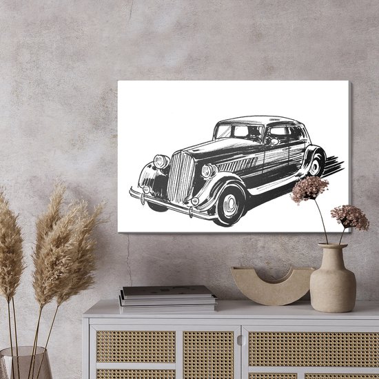 Schilderijkoning - Canvas Schilderij Getekende Auto - 70 x 50 cm | bol