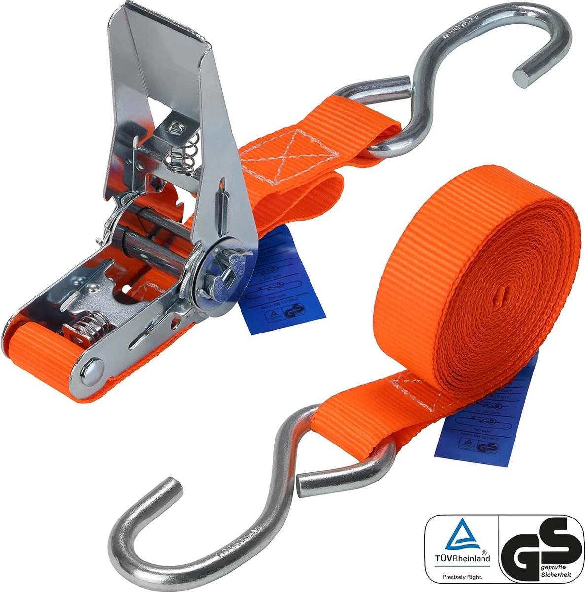 Spanband met ratel en S-haak set van 4 700 kg spanband DIN EN 12195-2 ...