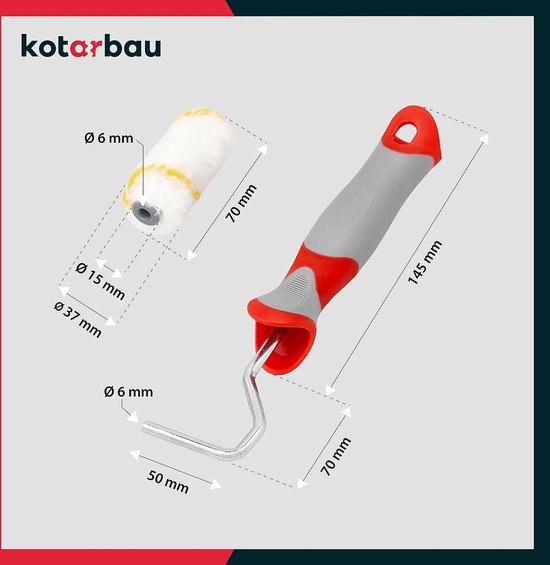 Set van 10 verfrollers, geeldraad, 70 mm, met rubberen greep ...