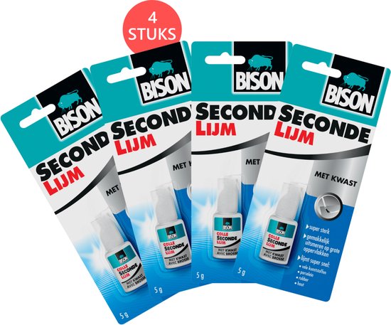Bison secondelijm met kwast - 4 stuks - makkelijk uit te smeren - zeer sterk - 5 gram | bol.com