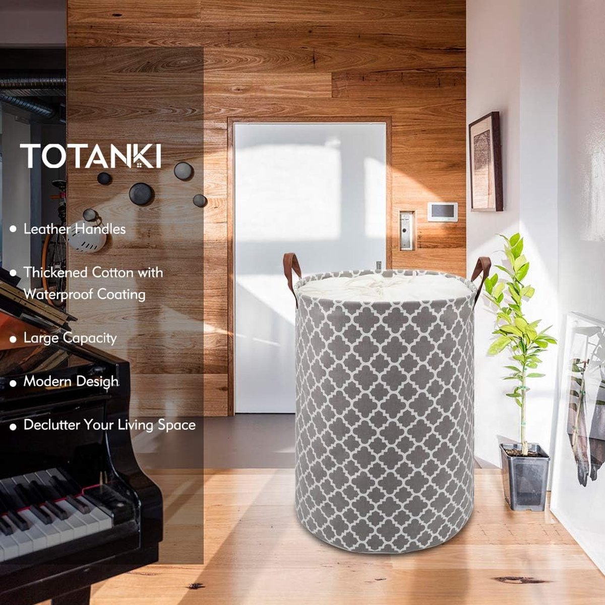 Grote wasmand, 72 liter, verdikte wasmand met stevig leren handvat, opvouwbare... | bol.com