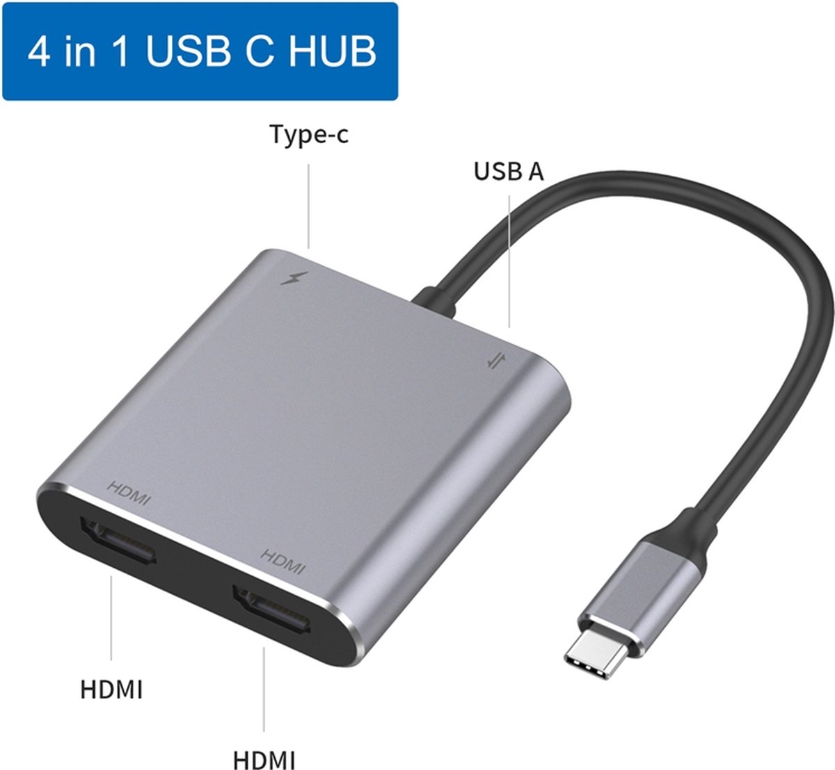USB-C Hub adapter - 4 in 1 - DUAL 4K HDMI, USB-C en USB 3.0 - docking ...