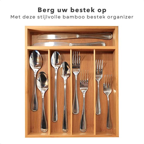 Cheqo® Luxe Bestekbak - 5-Vaks - Bamboe - 35x26x5cm - Besteklade ...