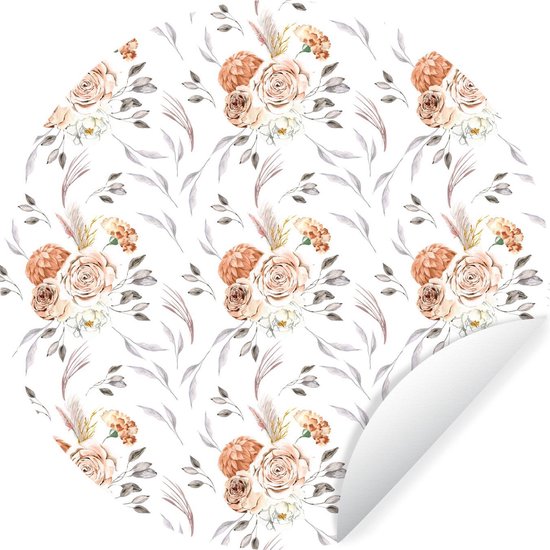 WallCircle - Muurstickers - Behangcirkel - Bloemen - Bohemian - Wit - ⌀ 140 cm -... | bol