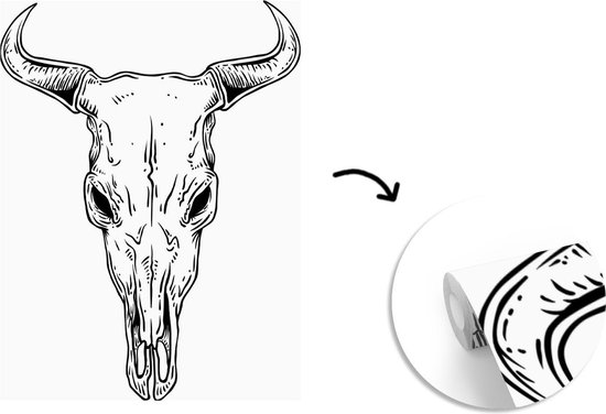 Behang - Fotobehang Koe - Schedel - Wit - Breedte 235 cm x hoogte 280 ...