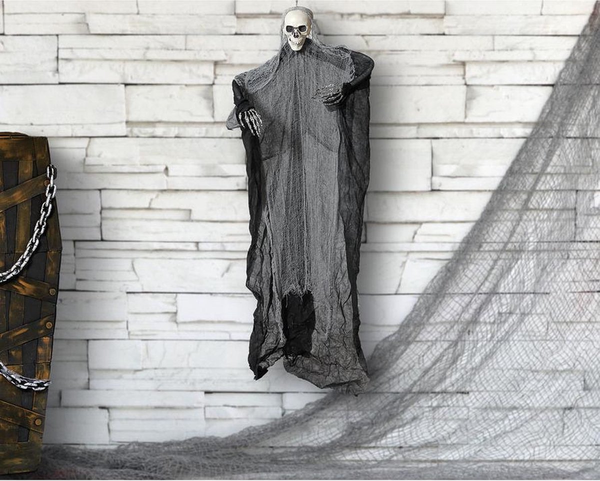 Halloween - Horror hangdecoratie spook/geest/skelet pop zwart 185 cm ...