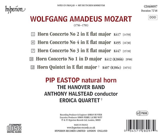 Pip Eastop, The Hanover Band, Anthony Halstead - Mozart: Horn Concertos ...