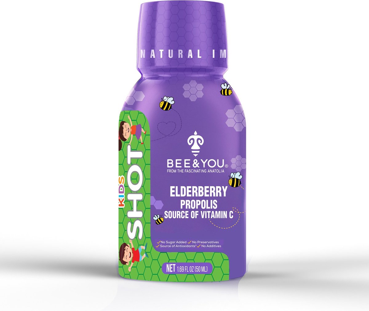 BEE&YOU Propolis Elderberry Shot for Children Food Supplement - 12 Pack ...