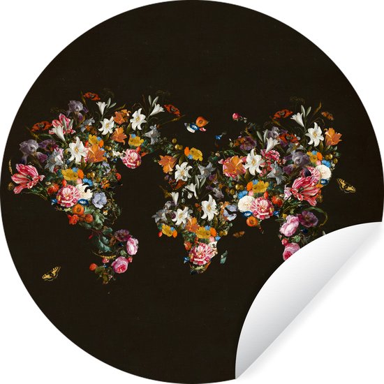 WallCircle - Muurstickers - Behangcirkel - Wereldkaart - Rozen - Lelie - Bloemen -... | bol.com