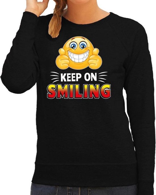Funny emoticon sweater Keep on smiling zwart voor dames - Fun / cadeau ...