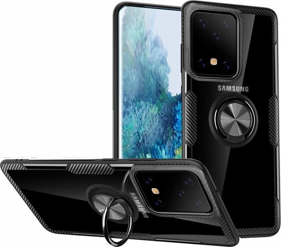 Hoesje Geschikt Voor Samsung Galaxy S20 Ultra Luxe Back Hoesje & Metalen Ring houder -... | bol
