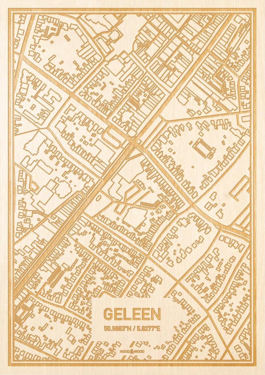 Kaart Geleen - Gegraveerde stadskaart Hood&Wood - Hout, A4 | bol.com