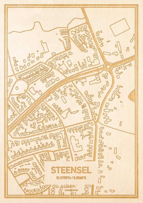 Kaart Steensel - Gegraveerde stadskaart Hood&Wood - Hout, A4 | bol.com