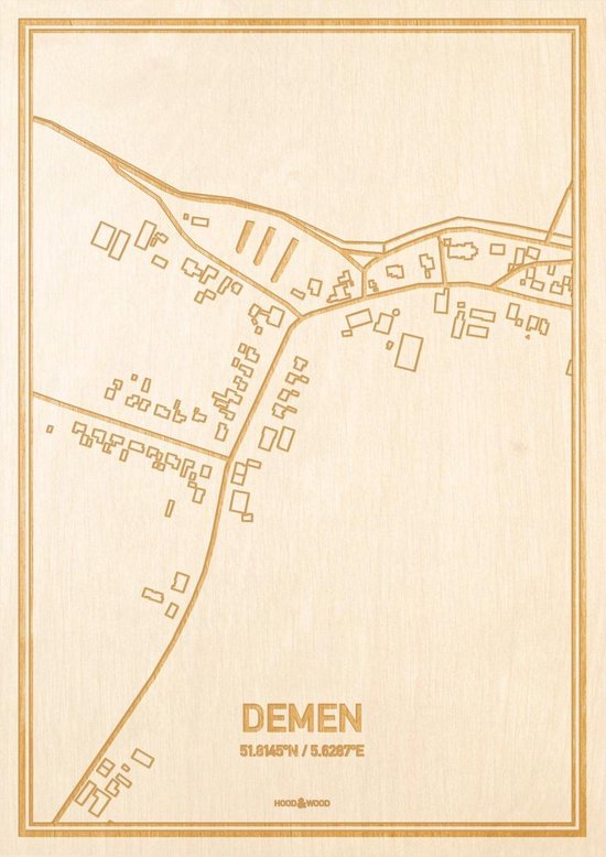 Kaart Demen - Gegraveerde stadskaart Hood&Wood - Hout, A4 | bol.com