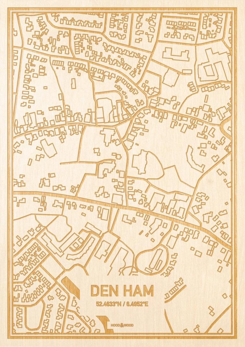 Kaart Den Ham - Gegraveerde stadskaart Hood&Wood - Hout, A4 | bol.com