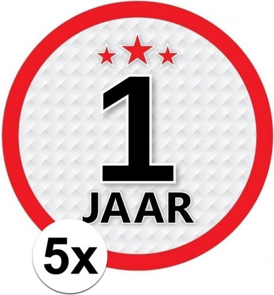 5x 1 Jaar leeftijd stickers rond 15 cm - 1 jaar verjaardag/jubileum ...