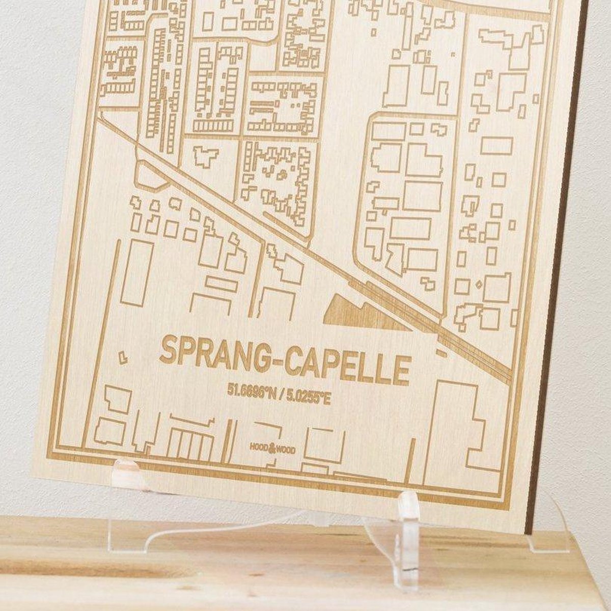 Kaart Sprang-Capelle - Gegraveerde stadskaart Hood&Wood - Hout, A4 ...