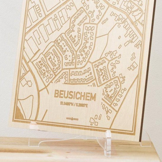 Kaart Beusichem - Gegraveerde stadskaart Hood&Wood - Hout, A4 | bol.com