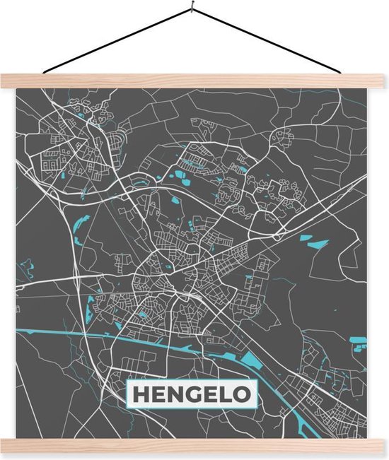 Schoolplaat - Stadskaart - Hengelo - Grijs - Blauw - 60x60 cm - Blanke ...