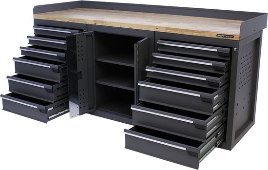 Kraftmeister werkbank 200 cm - Werktafel met 12 laden, 1 opbergkasten ...