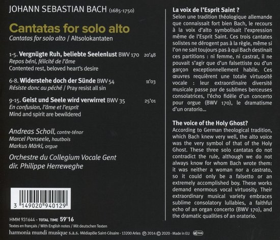 Andreas Scholl, Collegium Vocale Gent, Philippe Herreweghe - J.S. Bach: Cantatas For... | bol