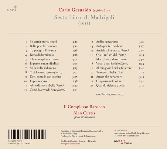 Il Complesso Barocco, Alan Curtis - Sesto Libro De Madrigali (1611) (CD), Il Complesso... | bol