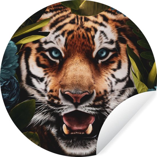 WallCircle - Muurstickers - Behangcirkel - Tijger - Jungle - Bloemen - 50x50 cm -... | bol